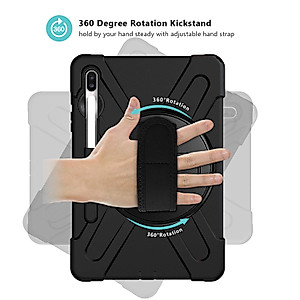 ProCase Galaxy Tab S6 10.5” 2019 Case with S Pen Holder (Model SM-T860/T865/T867), Rugged Heavy Duty Shockproof Case with Hand Strap Rotating Kickstand Protective Cover Case –Black