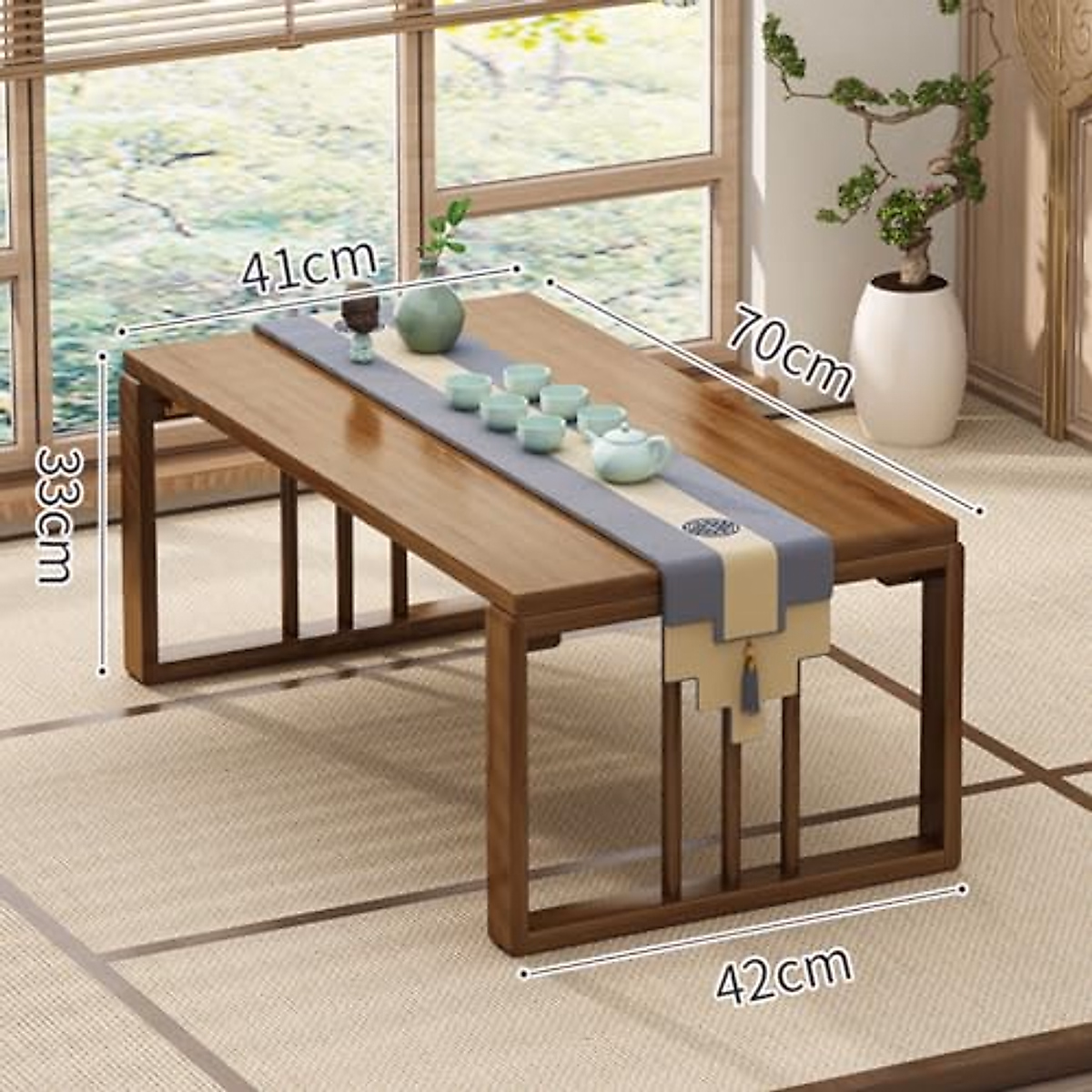 Bamboo Foldable Coffee Table, Japanese Tatami Table, Retro Meditation Low Table, 13 inch Tall Meditation Table (Color : A, Size : 70 * 42 * 33cm)