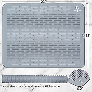 Homewizer Extra Large, 23” x 18” Silicone Dish Drying Mat for Kitchen Counter, Heat Resistant, Non-Slip Design, Quick Dry, Easy Clean, Raised Edge Holds Water, BPA Free, Food Grade Silicone- Gray