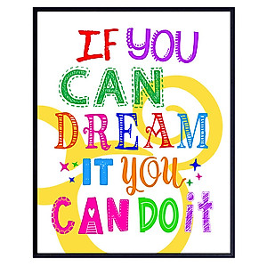 Motivational Quote Home Decor - Cute Mouse Inspirational Gift for Fans - Room decoration Wall Art Poster print for Boy, Girl or Kids Bedroom, Baby Nursery - If You Can Dream It 8x10 Unframed