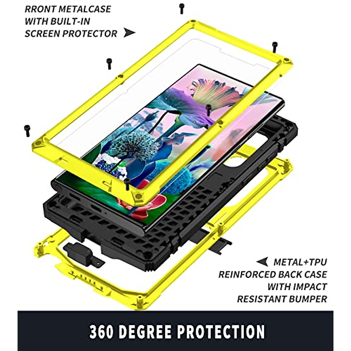Compatible with Samsung Galaxy S23 Ultra Case Metal with Screen Protector Kickstand Heavy Duty Full Body Military Grade Aluminum Rugged Hard Case for Galaxy S23 Ultra (Yellow, S23 Ultra)