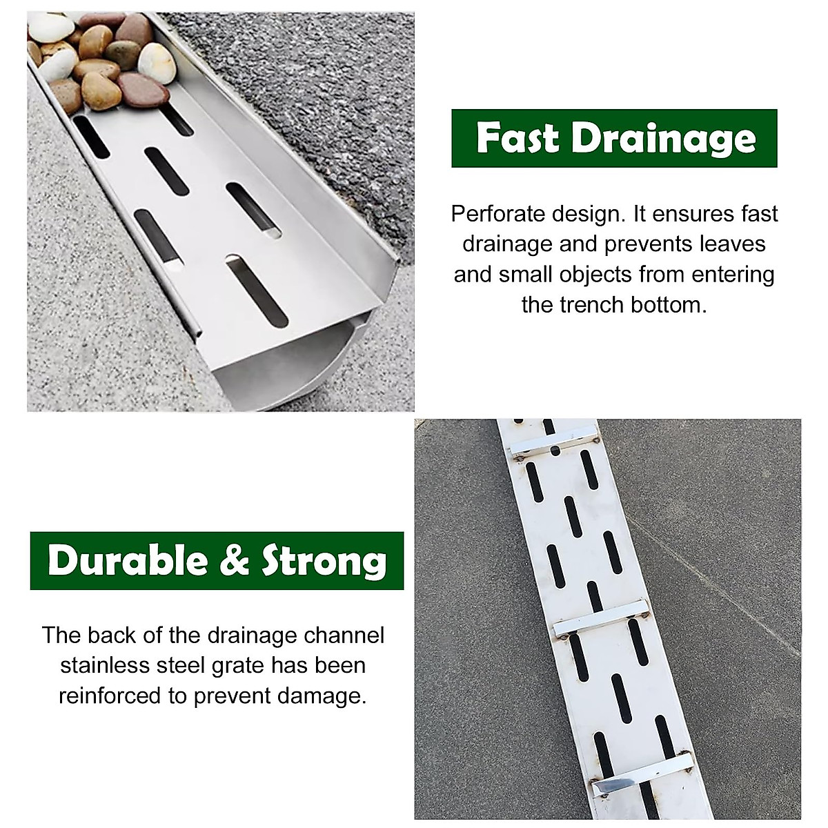 Blazea Garden Trench Drain System, Functional & Decorative Channel Drain Kit with Grate, Floor Drain Drainage Pipe for Bath/Garage/Yard(Size:20x25cm(7 7/8x9 7/8"))