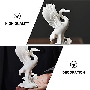 Crane Garden Statues Ceramic Crane Figurine Miniature Standing Crane Sculptures Bird Art for Centerpieces Bonsai Table Decor