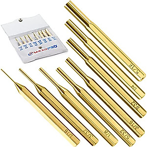 Premium Brass Punch Set – 8 Pcs Professional Brass Drive Pin Punch Set - Non-marring Brass Punch Set for Gunsmithing - Assorted Gun Punch Set for Watch Repair Jewelry and Craft – By Maxopro