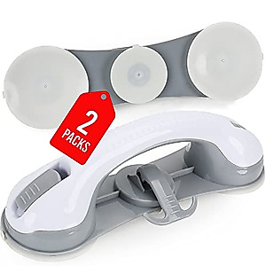 3 Suction Cup Grab Bars for Bathtubs and Showers, Shower Handles for Elderly Suction, Bathroom Accessories for Shower Chair, Grab Bars for Elderly for Wall, Handicap Grab Bars for Senior (2pack)