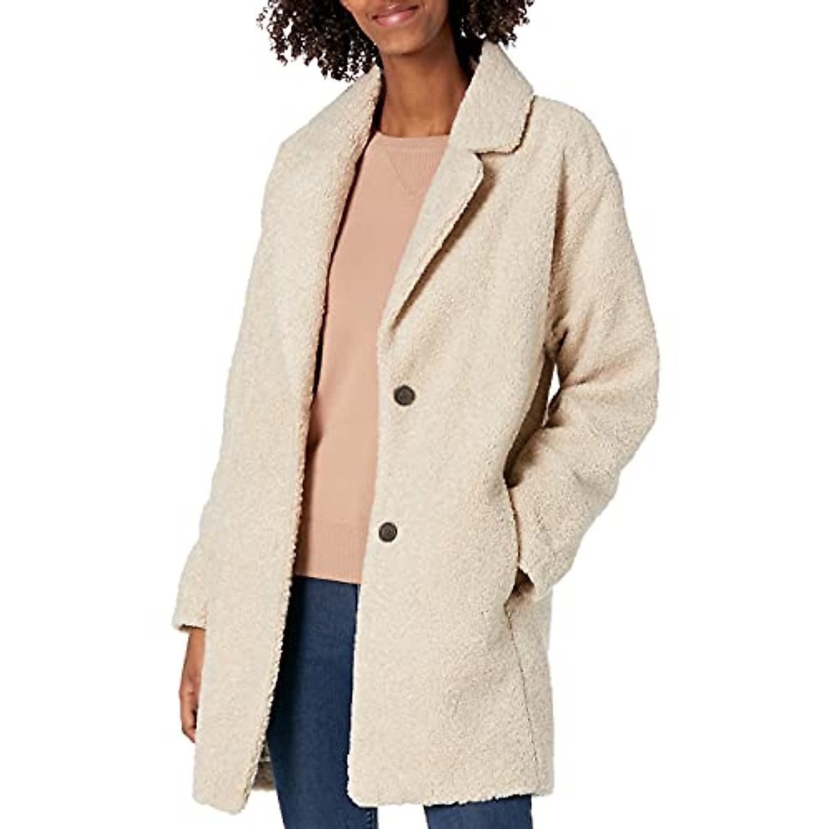 Amazon Essentials Women's Teddy Bear Fleece Oversized-Fit Lapel Jacket (Previously Daily Ritual), Sand, Medium