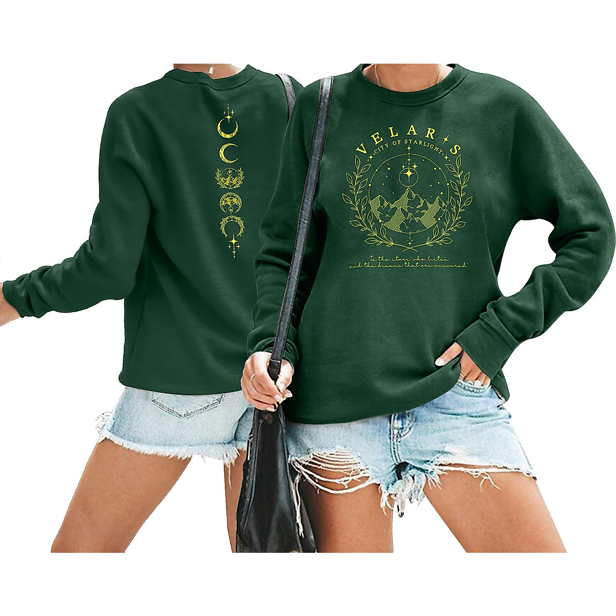 VILOVE Acotar Velaris Sweatshirt Women City Of Starlight Pullover Vintage Stars Graphic Shirt Causal Long Sleeve Hoodie Green