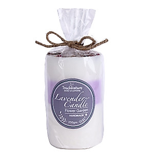 Touch Nature Flower Garden Scented Aromatherapy Fragrant Handmade Pillar Candle. Hand Poured Rustic Home Décor Pillars. Decorated with Dried Flower Petals. (6cm dia x 10cm) (Lavender)