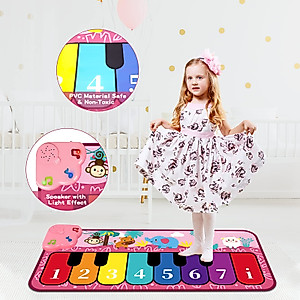 M SANMERSEN Piano Mat for Kids, Keyboard Music Dancing Play Mat with 5 Animal Sounds Electronic Touch Musical Playmat Game Toy Early Education Learning Toys Gift for Toddler Girls and Boys - Pink