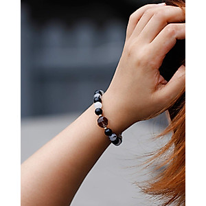 Jewever Triple Protection Bracelets Healing Energy Crystals Stones wealth bracelet for Women(Black Rutilated Quartz/Smoky Quartz/Obsidian 8mm)