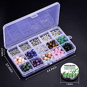300Pcs Gemstone Round Loose Beads Wholesale Natural Stone Beads with Spacer Beads and Elastic String for Bracelets Jewelry Making