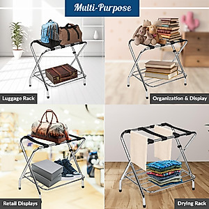 USTECH Luggage Rack-Double Tier, Chrome, Self Asssembly, Foldable Rack for Guest Room