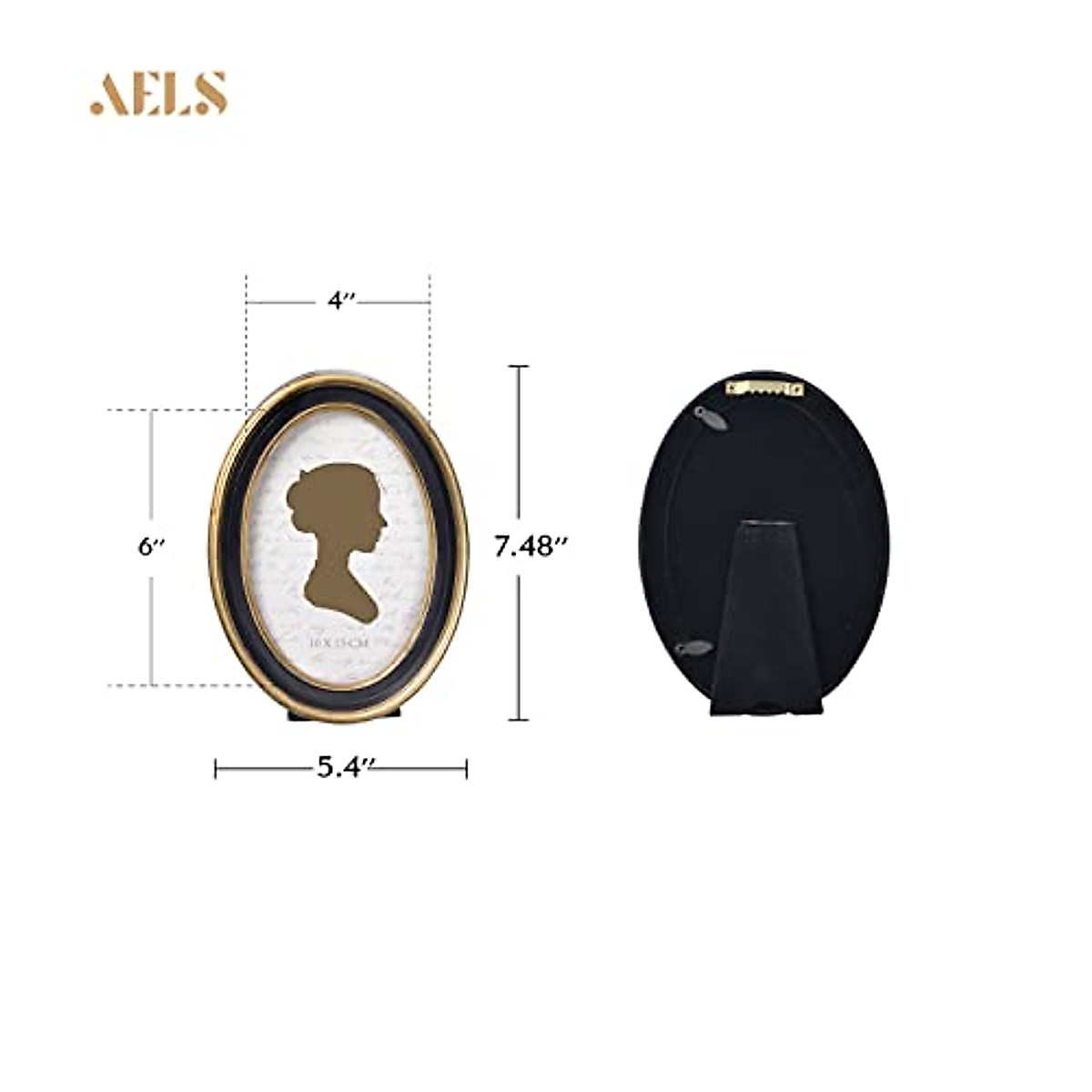 AELS 4x6 Inch Vintage Picture Frame, Elegant Antique Photo Frames with Glass Front, Photo Display, Tabletop Wall Hanging, Gift Ideas, Black Oval with Gold Trim