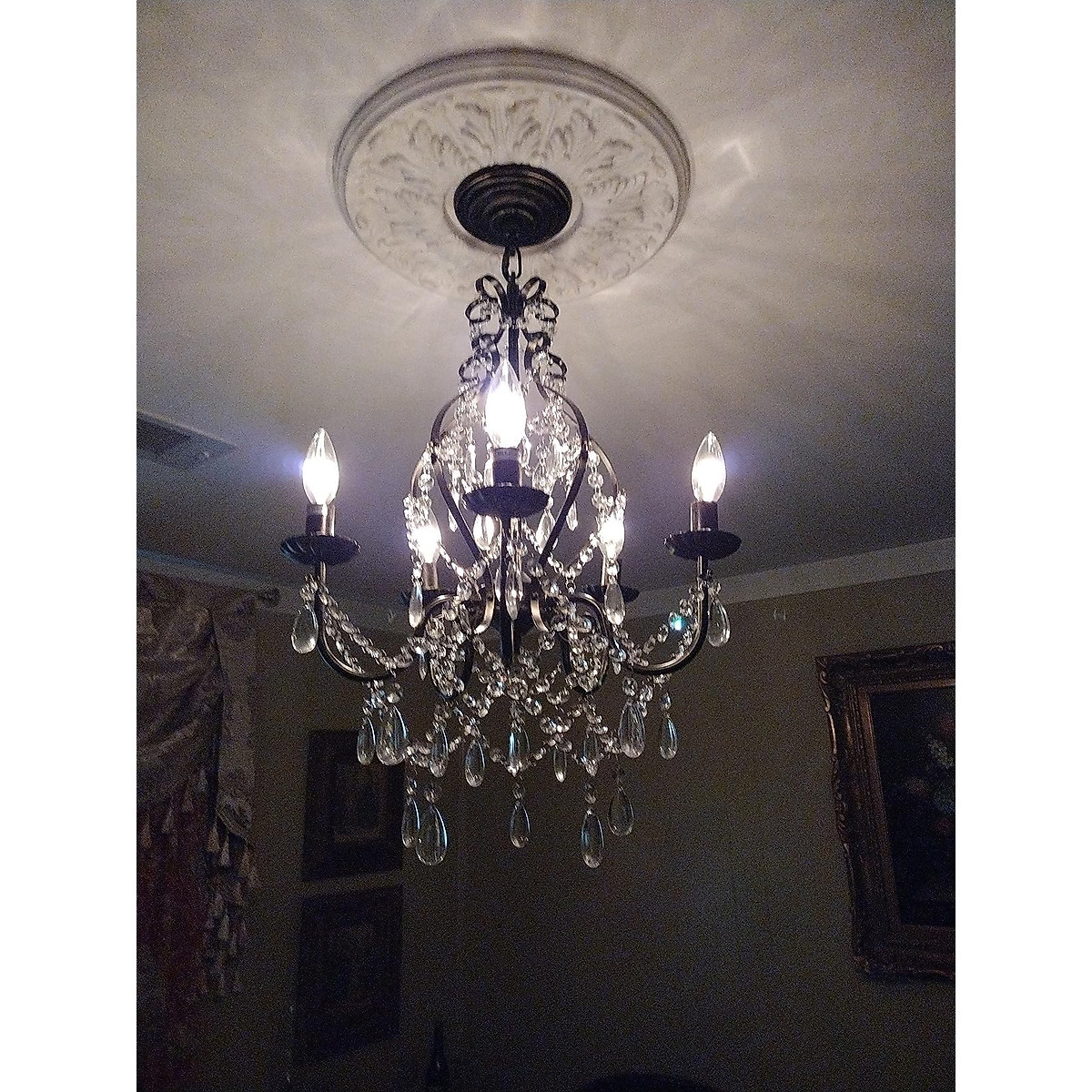 riomasee Mini Crystal Chandelier 5 Lights Bronze Chandelier with K9 Crystal Raindrop Iron Ceiling Light Fixtures for Bedroom,Dining,Living Room