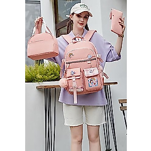 SHADOW VISION School Backpacks for Girls Backpack with Lunch Box Cute Backpack for School Bag Bookbag Backpack for Teen Girls (Pink)