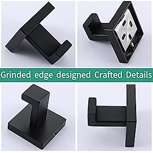 Taucent Bath Towel Hook, Matte Black Robe Hook for Bathroom Wall Mounted Heavy Duty Hook 304 Stainless Steel Robe Hooks for Bathroom Kitchen(2 Pack)