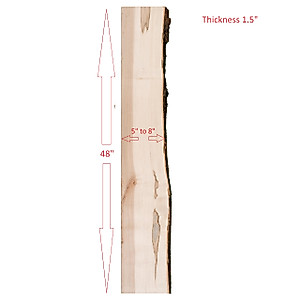 Live Edge Rustic Maple Shelf, 4 Feet Long, 1.5"" Varying 5-8 Inches Wide, Adds Character to Any Room, 47001
