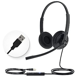 Yealink UH34 USB Wired Headset with Microphone - Stereo Headphones with Noise Cancelling,Professional Business Headphones VoIP Phone Computer Call Center Office(Ultra Light)