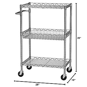 Alera 3-Tier Wire Rolling Cart, 3-Tier Wire Rolling Cart,28w x 16d x 39h, Black Anthracite