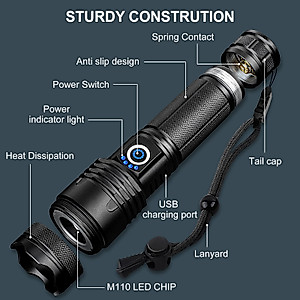 Rechargeable Flashlights 990,000 High Lumens 2 Pack, Led Super Bright Flashlight with 5 Modes & IPX7 Waterproof, 15H Running Time, High Powered Flash Light for Home Camping Home Emergencies