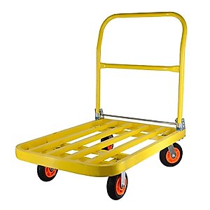 Platform Truck Heavy Platform Truck Steel Flat Handtruck Load 1320lbs Folding Push Cart Silent Flatbed Cart Bright Yellow Moving Dolly Cart Reliable