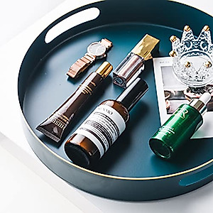 TZUTOGETHER Modern Round Decorative Tray - 11.8" Metal Coffee Table Serving Tray with Handles, Chic Vanity Tray for Ottoman, Kitchen, Bathroom, Living Room Bar and All Occasion's (Green)