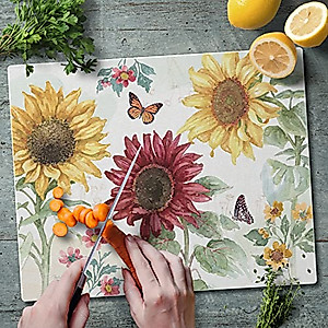 CounterArt Sunflower Splendor 3mm Heat Tolerant Tempered Glass Cutting Board 15” x 12” Manufactured in the USA Dishwasher Safe