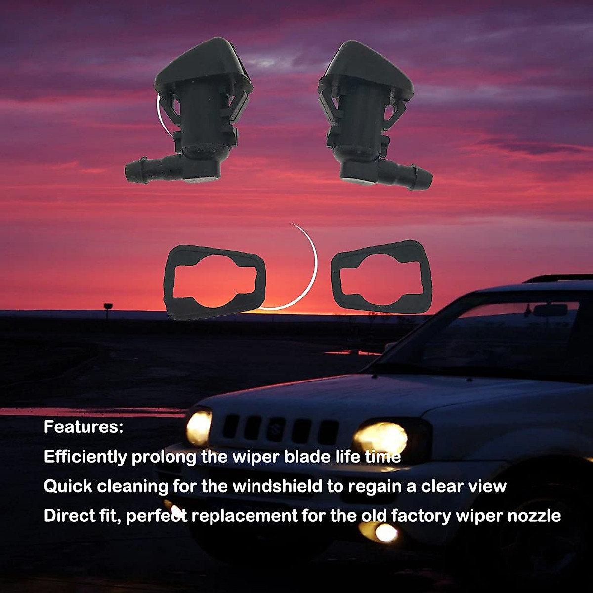 55157319AA Pack of 2 Windshield Washer Sprayer Nozzle Kit for 2008-2012 Liberty 2006-2010 Commander 2007-2011 Dodge Nitro Replace OE 55157319AA 4806312AA