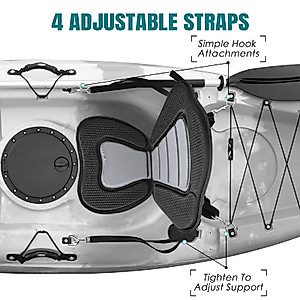 Solomone Cavalli Deluxe Padded Kayak Seat with Storage Bag, Adjustable Cushions for Canoe Fishing Boat Paddle Board Sit-On-Top Kayaks, Universal Size with Back Support, 1 Pack