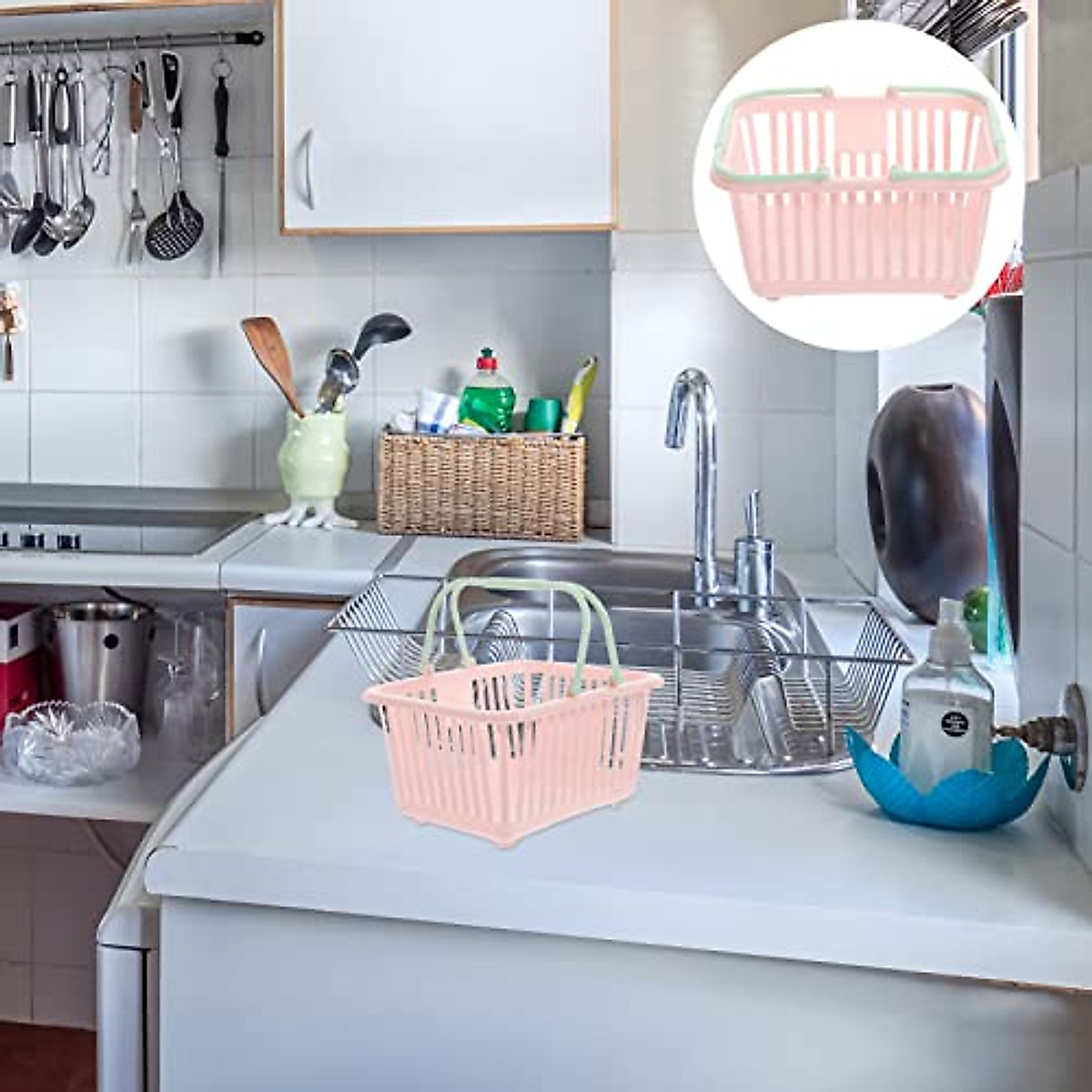 Toddmomy 3pcs Portable Shower Basket Grocery Baskets With Handles Small Basket with Handle for Organizing, Bathroom Kitchen Room Bedroom（Pink）