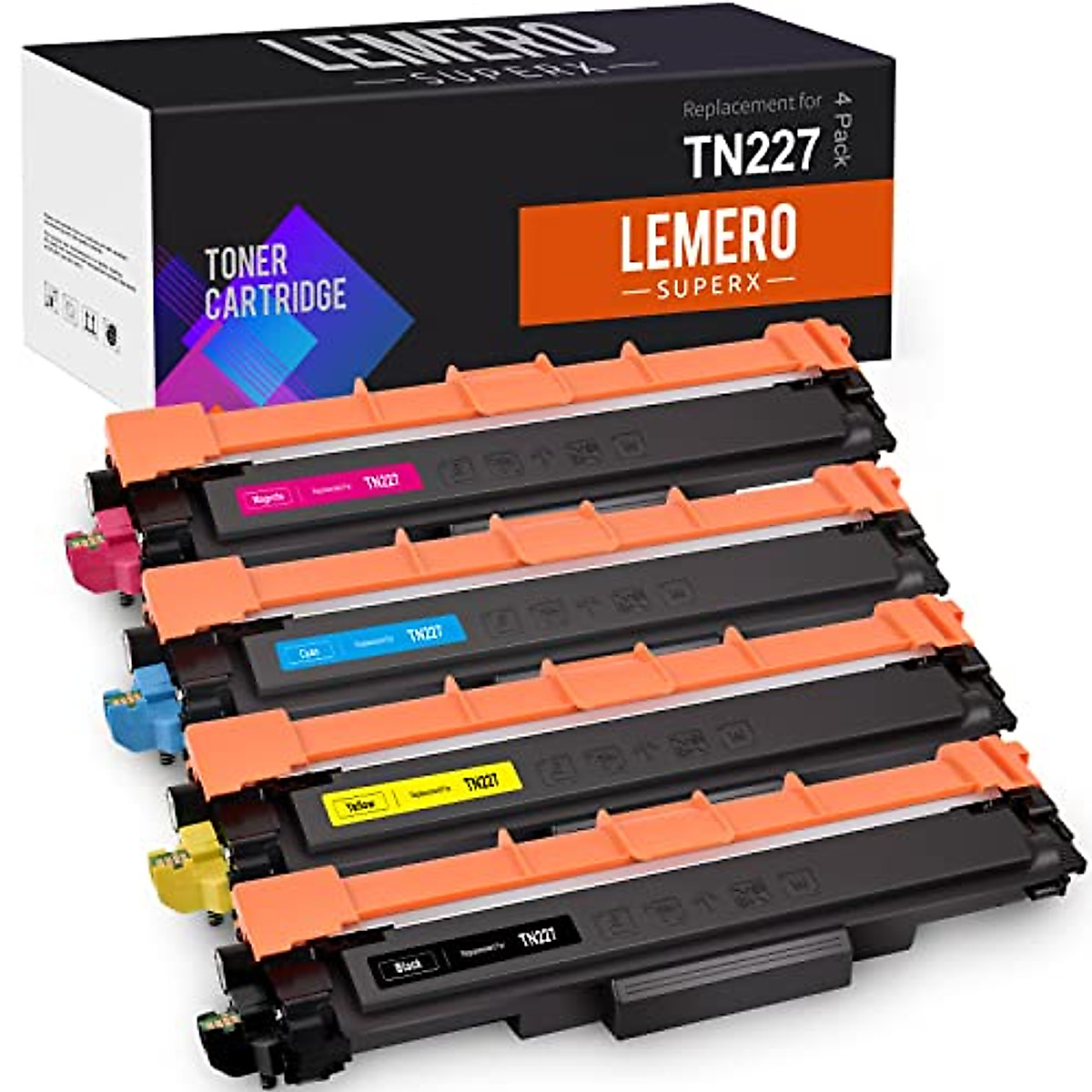 LemeroSuperx TN227 Compatible Toner Cartridge Replacement for Brother TN227 TN-227 TN227BK Work for HL-L3290cdw MFC-L3770cdw HL-L3270cdw MFC-L3750cdw HL-L3210cw (Black Cyan Magenta Yellow, 4 Pack)