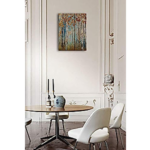 Canvas Wall Art Yellow Tree Forest Landscape Picture Prints, Rustic Modern Birch Trees Nature Woods Abstract Painting Artwork 12"x16" Wood Gallery and Framed for Home Office Living Room Bedroom Decor