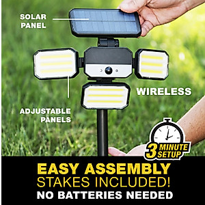 Bell+Howell Bionic Flood Light ASON TV, Solar Lights Outdoor Waterproof- 50% Brighter 108 COB-LED's w/Motion Sensor 180° Swivel, Adjustable Panels for Garden, Lawn and Patio As Seen On TV