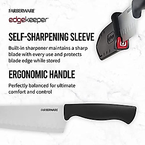 Farberware Edgekeeper 5-Inch Santoku Knife with Self-Sharpening Blade Cover, High Carbon-Stainless Steel Kitchen Knife with Ergonomic Handle, Razor-Sharp Knife, Black