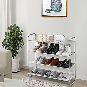 MAX Houser 4 Tier Shoe Rack Storage Organinzer 4 Shelf Shoe Rack Organizer，Entrance Fabric Shoe Shelf Small for Closet Entryway Hallway Bedroom(Light Gray)
