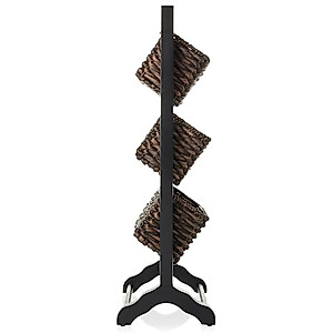 Casafield 3-Tier Floor Stand with Water Hyacinth Storage Baskets, Black/Espresso - Standing Organizer Rack for Bathroom, Kitchen, Laundry, Living Room