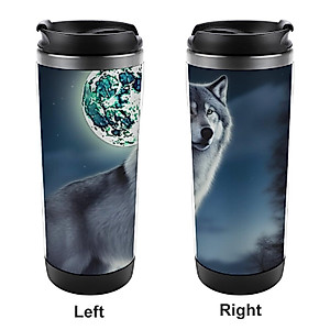 13 Oz Travel Mug Wolf Under Moon Stainless Steel Double Wall Vacuum Leak Proof Insulated Tumbler with Lid Hot And Cold Beverage Holder for Travel Picnic Outdoor