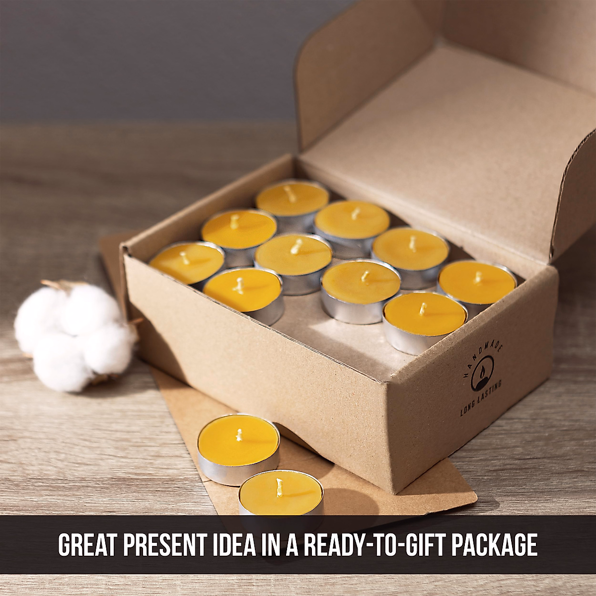 100% Pure Beeswax Tealight Candle Set of 48-3 Hours Lasting Smokeless Tealight Candles - Cotton Wick - Unscented Tea Light Candles - Candle Lover Gift