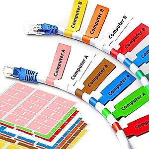8 Sheet 240 Pcs Cable Labels Tags for Cable Management, Wmiwulien Colorful Waterproof Cord Labels Tags for Electronics, Self Adhesive Tear Resistant Wire Labels for Laser Printer and Handwriting
