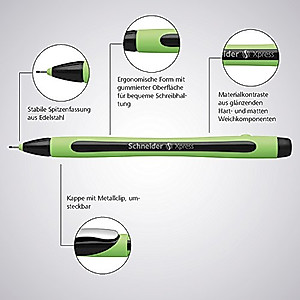 Schneider Xpress Premium Fineliner, 0.8 mm Porous Point, Light Green Barrel, Black Ink, Box of 10 Pens (190001)