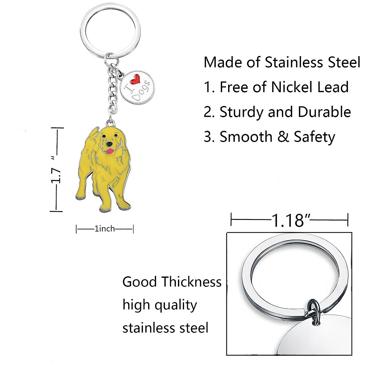 FUSTMW Golden Retriever Keychain Gifts Golden Retriever Dog Lover Owner Gifts Golden Retriever Charm Keyring Dog Mom Dad Gifts (Silver)