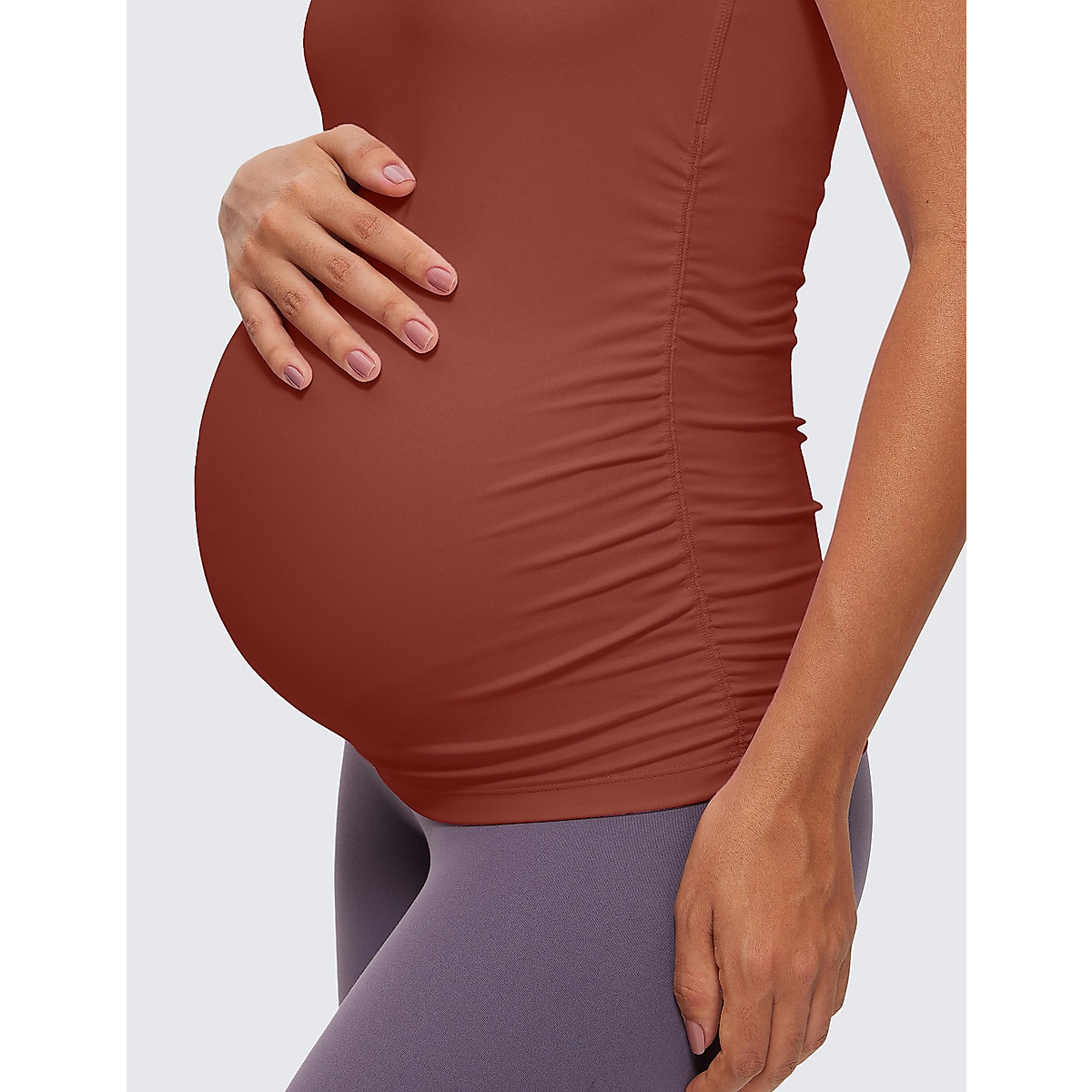 CRZ YOGA Butterluxe Y Back Maternity Tank Tops for Women Ruched Pregnancy Basic Camisole Sleeveless Athletic Yoga Shirts Jujube Brown Large
