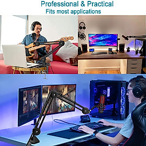 Boom Arm, Aveek Foldable Desktop Mic Boom Arm Fully Adjustable Scissor 360°Rotatable Microphone Arm Stand with Desk Mount Microphone Clip 3/8" - 5/8" Adapter for Blue Yeti Snowball HyperX QuadCast