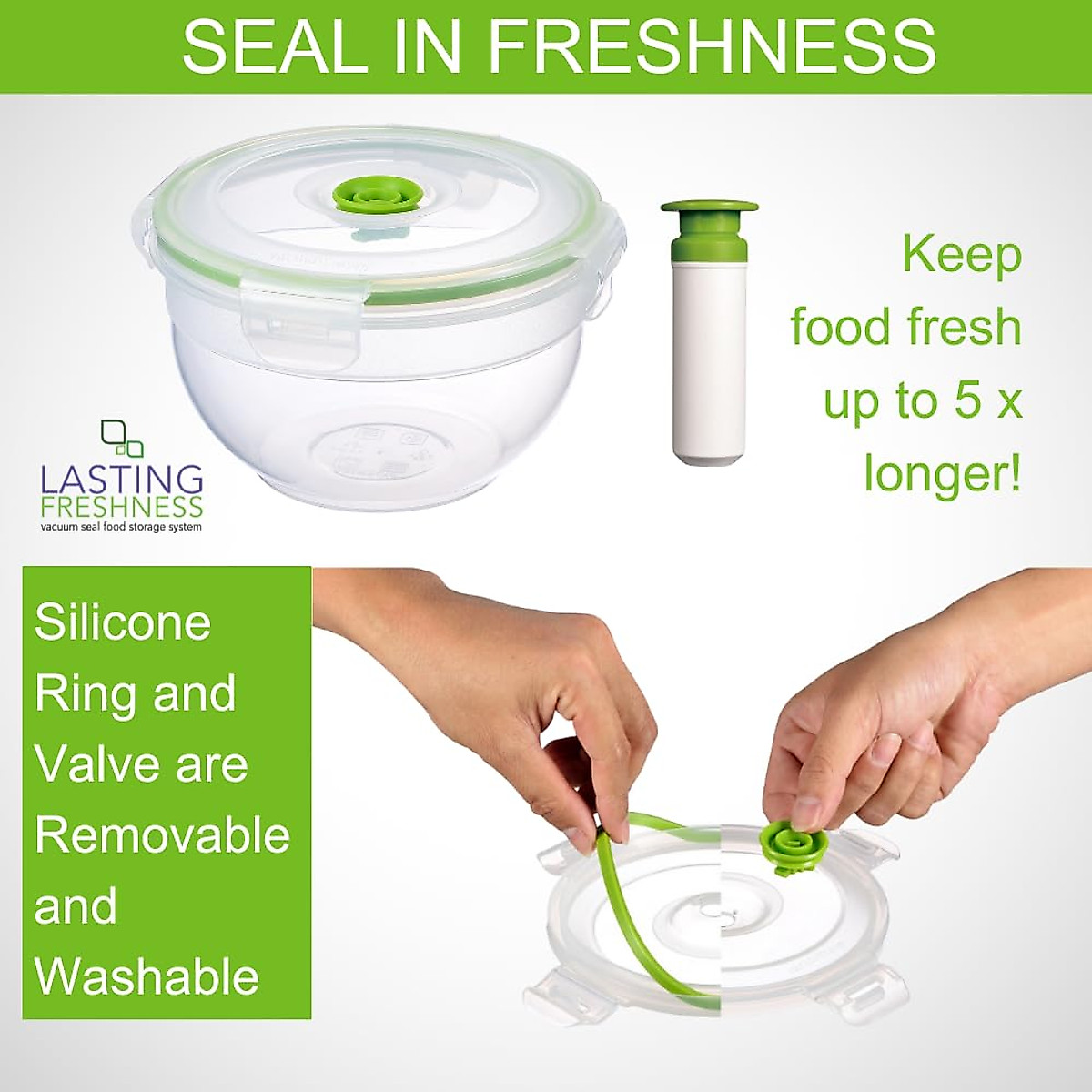 Lasting Freshness 9 piece Vacuum Seal Food Storage Containers with Vacuum Pump, Airtight and Leak Proof, Vacuum Sealed Food Storage Containers, Meal Prep Containers, Keep Food Fresh up to 5 X Longer