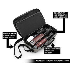 CASEMATIX Hair Clipper Case Holds Three Electric Clippers, Hair Buzzers, Trimmers, T-finishers - Travel Case for Barbers, Stylist and Hair Cutting Accessories