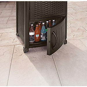 Suncast Resin 77 Quart Wicker-Look Outdoor Patio Cooler with Wheels, Dark Brown
