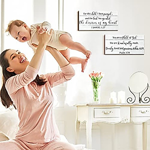 2 Pcs Wood Nursery Wall Decor for Girls Boys Baby Girl Room Decor for Nursery Christian Nursery Wall Art This Child I Have Prayed Bible Quote Wall Hanging Sign for Kids Home 12 x 6 Inch (Retro)