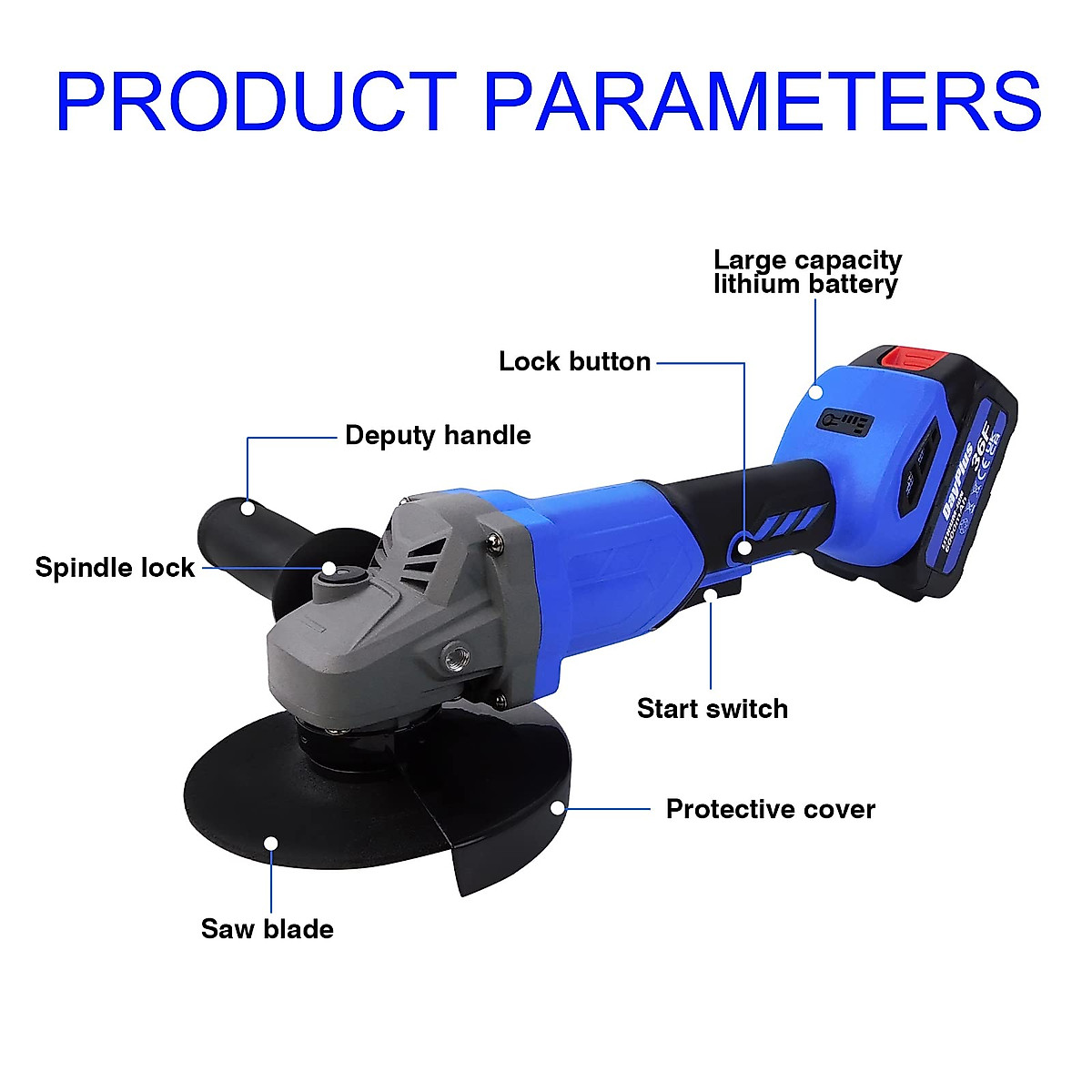 Cordless Angle Grinder, 115mm (4.5 Inch) with 6.0Ah Battery and Charger - 21V Disc Battery Grinder for Cutting, Grinding and Polishing, Brushless Power Tool Set, with Storage Bag