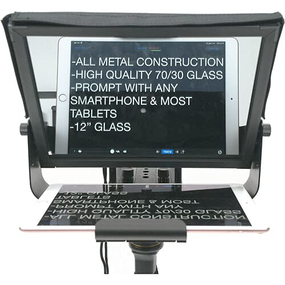 Glide Gear TMP100 Adjustable iPad/ Tablet/ Smartphone Teleprompter Beam Splitter 70/30 Glass w/ Carry Case No Plastic All Metal / No Assembly Required