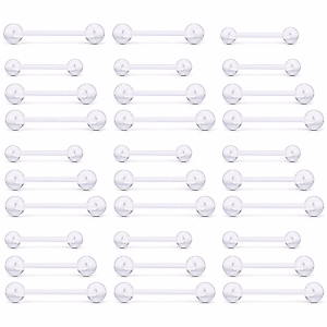 SCERRING 30PCS 14G Clear Acrylic Bioflex Nipple Tongue Bar Barbell Rings Piercing Retainer Piercing Body Jewelry 9/16Inch 5/8Inch 3/4Inch